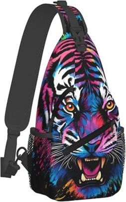 Generic Durable Sacoche Bandouliere Tigre color&eacute; &agrave; lencre Sacs &agrave; Bandouli&egrave;re Mode Sac Poitrine pour &eacute;cole Randonn&eacute;e Cyclisme