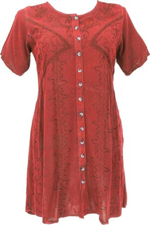 Guru Shop Besticktes Indisches Boho Minikleid, Hippie Chic, Kurz&auml;rmeliges Sommerkleid - Rot, Damen, Synthetisch