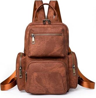 Nicole & Doris Sacs &agrave; Main Port&eacute;s Dos Femme Petit Sac a Dos R&eacute;tro Sac de Poitrine Sac &agrave; Dos Multipoches en Cuir PU Mini Daypacks pour College Travaille Voyage Carame