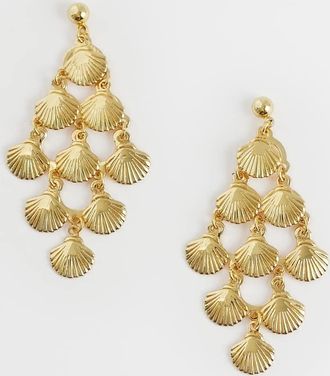 Orelia Boucles doreilles chandelier en plaqu&eacute; or 18 carats &agrave; coquillages-Dor&eacute;