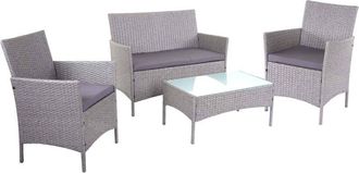 Hhg neuwertig] 2-1-1 Poly-Rattan Garten-Garnitur Hamar, Sitzgruppe Lounge-Set Sofa grau, Kissen anthrazit