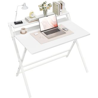 Yaheetech Schreibtisch Klappbar, 100 cm Computertisch mit Ablage, 2-Stufiger Arbeitstisch mit Monitorst&auml;nder, Laptoptisch f&uuml;r Homeoffice/Kleine R&auml;ume/Wohnzimmer