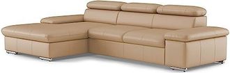 Cavadore Echtleder-Schlafcouch Valerie mit XL-Longchair / Ecksofa mit Bettfunktion, Kopfteilverstellung + großem Longchair / 286 x 73 x 174 / Leder Beige