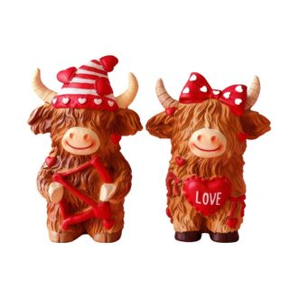 Generico Highland Cow Couple Statue - Harz Love Keepsake, handpolierte Kuh-Figuren f&uuml;r Familie Freunde Erwachsene M&auml;nner Frauen Indoor Yard Decor, Cabinet Bedr