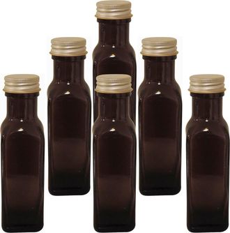 mikken Art 6 kleine &Ouml;lflaschen 100ml gr&uuml;n-braune Glasflaschen zum Bef&uuml;llen, inkl. 6 Etiketten