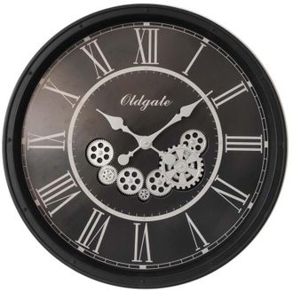 Globo Lighting Wanduhr Wanddeko Uhr Glas schwarz Zahnr&auml;der r&ouml;misches Ziffernblatt D 76 cm