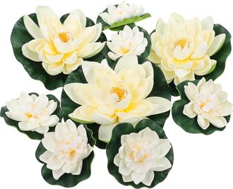 Amosfun 9stücke Künstliche Lotusblumen Weiß Fake Lotusblätter Ornament Seerosen Dekoration Für Wohnzimmer Tisch Teich Weiß Künstlich Lotusblume