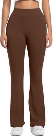 Generic Pantalon de yoga bootcut pour femme - Legging &eacute;vas&eacute; taille haute - Pantalon de printemps avec poches, marron, XL