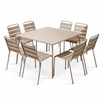 Oviala Ensemble table de jardin et 8 chaises en m&eacute;tal taupe - Palavas