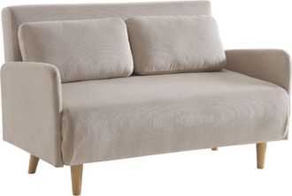 Sweeek Skandinavisches 2-Sitzer-Sofa mit beigem Cordbezug, Schlaffunktion und verstellbarer R&uuml;ckenlehne - Panam