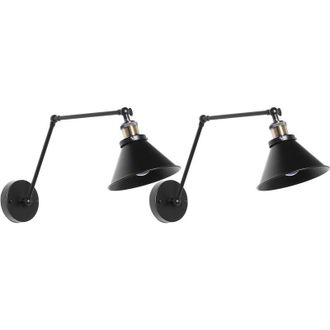 Beliani 2 Lampes de Chevet Appliques Murales en M&eacute;tal Noir avec Abat-jour et Bras R&eacute;glables E27 Max 40W pour Salon ou Chambre R&eacute;tro Scandinave Beliani