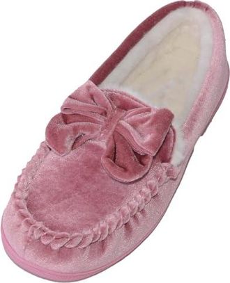 Absolute Footwear Chaussons mocassins en velours pour femme avec noeud Rose Pointure 39