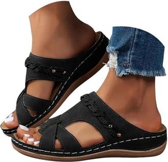 Generic Sandales orthop&eacute;diques larges pour femme, chaussures d&eacute;t&eacute; antid&eacute;rapantes pour lext&eacute;rieur, chaussures de plage compens&eacute;es &agrave; bout large et sangle de che