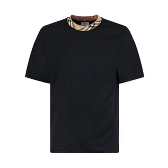 Burberry Homme, Tops, Noir, Taille: S T-shirt en coton avec col &agrave; carreaux
