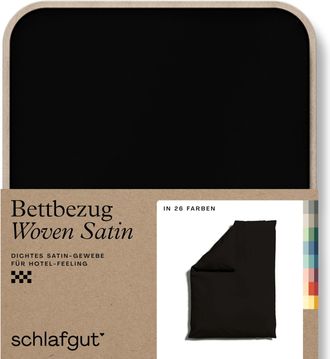 Schlafgut Woven Satin Bettwäsche 155x220cm Bettdecke Bezug einzeln, Off-Black Uni in Hotelqualität mit 100% Baumwolle