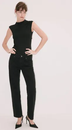 Mango Jean droit d&eacute;tail cristaux black denim - Femme - 32 - MANGO