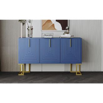 Urban Meuble Urban Meuble - Commode buffet haut avec 3 portes bleu marine motif de forme u 138x40x80.5cm