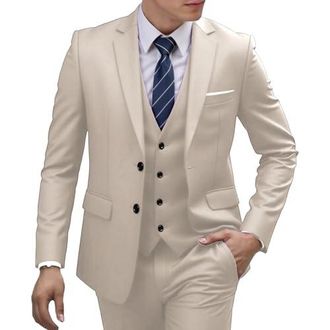 Generic Ensemble 2 pi&egrave;ces pour homme - Coupe ajust&eacute;e - &Eacute;l&eacute;gant costume de mariage daffaires formel - Smoking simple boutonnage - Blazer et pantalon, beige, 3X