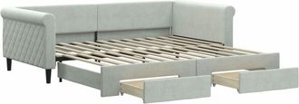 vidaXL Tagesbett Ausziehbar mit Schubladen Hellgrau 100x200 cm Samt Vidaxl