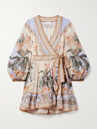 Zimmermann Mini-robe Portefeuille En Voile De Coton Imprim&eacute; Wylie - Bleu