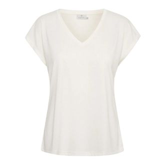 Kaffe Klassisches V-Ausschnitt T-Shirt Top Kreide - - Tops - Damen - Wei&szlig; - L