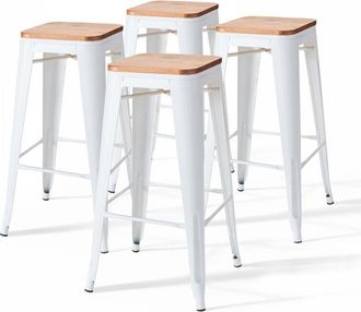 Oviala Oviala - Lot de 4 tabourets de bar en acier blanc