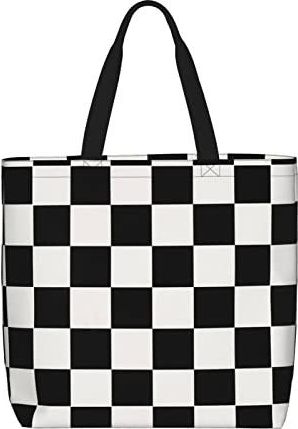 Generic Sac Fourre-Tout Damier &Agrave; Carreaux Noirs Et Blancs Femmes Sac &Agrave; Bandouli&egrave;re Pliable De Grande Capacit&eacute; Sacs En Toile Pour Femmes, Pour Filles, Tous Les