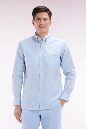 Eden Park Chemise Imprim&eacute; Vichy En Coton Ciel Coupe Droite