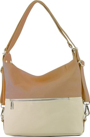 modamoda.de T189 Damen Leder Rucksack Damentasche 2in1 handmade in Italy, Farbe:Cremebeige/Camel