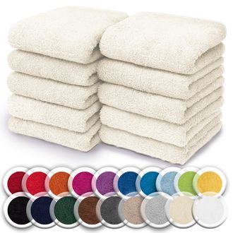 NatureMark 10er-Set Frottee-Waschlappen f&uuml;r Gesicht und H&auml;nde - 100% Baumwolle, weich und saugf&auml;hig - 30&times;30 cm, Natur/Creme