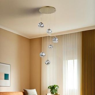 Opviq Elegant Gold Chandelier with Metal Body & Glass Cap, Adjustable Height 50-228 cm, &Oslash;18 cm Cap, 6 x G9 Bulbs Included, Perfect for Modern Spaces