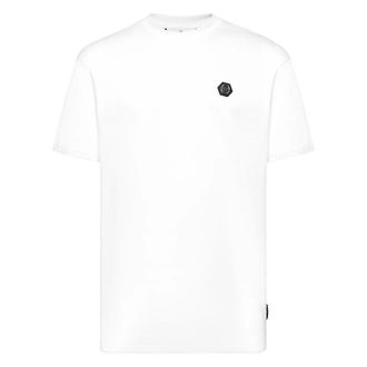 Philipp Plein T-Shirt Rundhals SS Strass Gothic Plein - - Tops - Herren - Wei&szlig; - 3XL