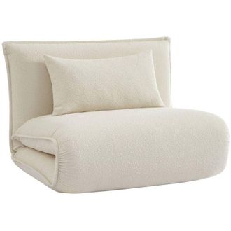 Sweeek Sweeek - Chauffeuse convertible 1 place en bouclette textur&eacute;e blanc cass&eacute; l 99 x p 80 x h 66 cm - Fleeep