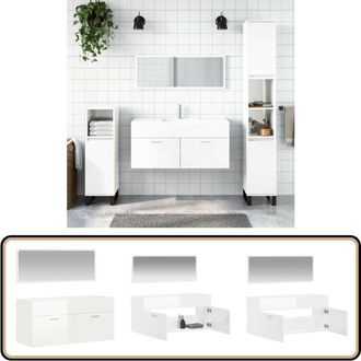 vidaXL Badschrank mit Spiegel Hochglanz-Weiß Holzwerkstoff - Badezimmermöbel - Badschrank - Spiegel - Holzwerkstoff - Weiß