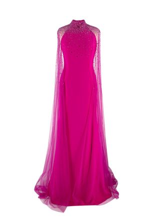 Jenny Packham Hot Pink Limelight Crystal Embellished Gown Size XS