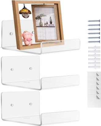 Generico Mini-Wandregale aus Acryl (3 St&uuml;ck) - 10,2 cm selbstklebendes oder Schraubmontage, platzsparende Organizer-Streifen, modernes und transparentes Design