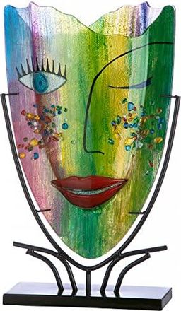 GILDE GLAS art Glas Art Vase Dekovase Gesichtsvase aus Metallfuß - Deko Wohnzimmer - Geschenk für Frauen Geburtstag - handbemalt Mehrfarbig - Höhe 49 cm