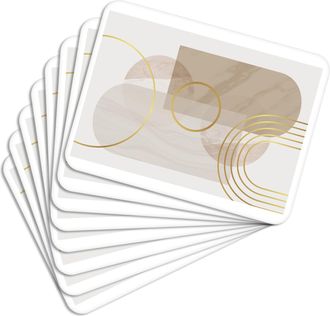 MG Design Set aus 8 Kork-Platzsets - Abstract Shapes 6 - 30 x 40 cm - hitzebest&auml;ndig & abwischbar, mit Korkr&uuml;ckseite