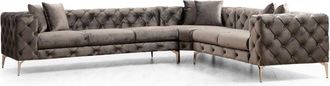 Les Tendances Canap&eacute; dangle droit capitonn&eacute; velours gris fonc&eacute; et pieds chrom&eacute;s Herakles 270cm