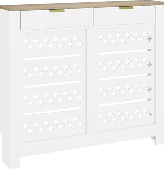 HOMCOM Heizk&ouml;rperabdeckung mit aufklappbaren Schr&auml;nken, Heizk&ouml;rperabdeckung mit Kreuzmuster und oberem Regal, f&uuml;r Wohnzimmer, Schlafzimmer, Flur, 108 x 19 x 