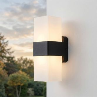 Licht-Erlebnisse LED Au&szlig;enlampe Wand Up Down IP44 H: 20,5 cm Schwarz Wei&szlig; eckig warmwei&szlig; 3000 K 900 lm Wandlampe au&szlig;en Balkonlampe Wandleuchte au&szlig;en Terrasse