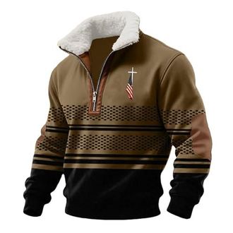 Generic Sweat-shirt pour homme sans capuche - Manches longues - Demi-fermeture &eacute;clair - Pull dext&eacute;rieur - Col roul&eacute; - Pull en polaire ample - Confortable - T-