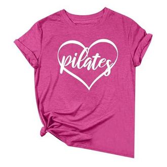 Generic Hauts de pilates d&eacute;t&eacute; pour femmes - T-shirt d&eacute;contract&eacute; tendance &agrave; manches courtes - Coupe ample - Lettre mignonne - &Eacute;t&eacute; 2025 - Pour sortir - T-shirt 