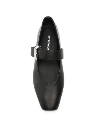 Emporio Armani Leather Touch-Strap Flat - Black