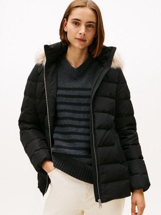 Tommy Hilfiger Steppjacke MW DOWN SLIM JACKET WITH FUR mit Fellimitat