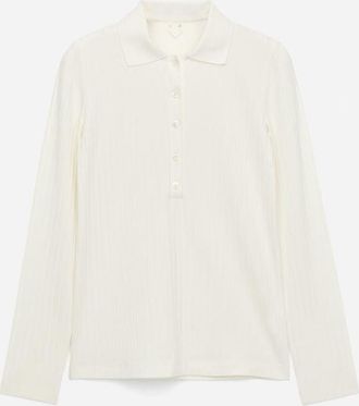 Arket Breit Geripptes Poloshirt -Wei&szlig;