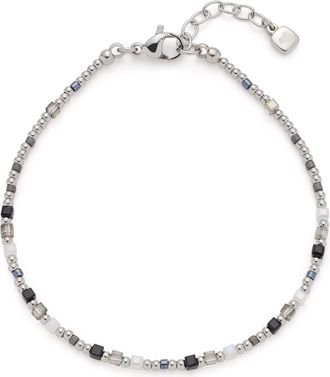 Leonardo Armband Ciao Lizo - Arm-Schmuck aus silberfarbenem Edelstahl - aufgereihte geometrische Perlen in Schwarz und Weiß - 18,5-21,5 cm Länge - Schmuck Gesc