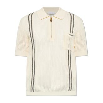 Versace Homme, Tops, Beige, Taille: 2XL Polo en maille de coton avec logo brod&eacute;