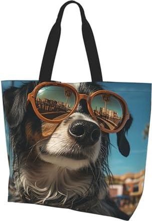 Generic Chien Portant Des Lunettes Sac Courses Pliable Sacs De Courses Imperm&eacute;able Sac Fourre-Tout Pour Travail Shopping Voyage