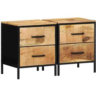 vidaXL Nachttisch Braun und Schwarz 40 x 35 x 50 cm massives Mangoholz Vidaxl